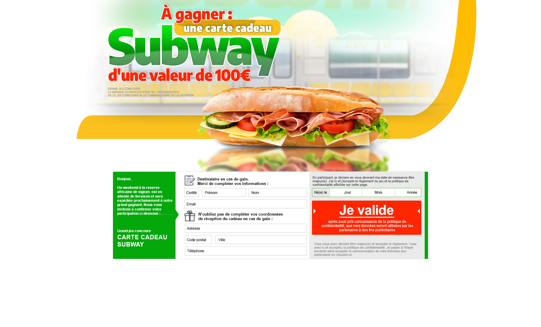 Grand jeu concours Carte cadeau subway